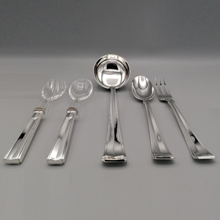 20th Century Italian Solid Silver Cutlery Set 77 Pieces "Art Decò" For ...