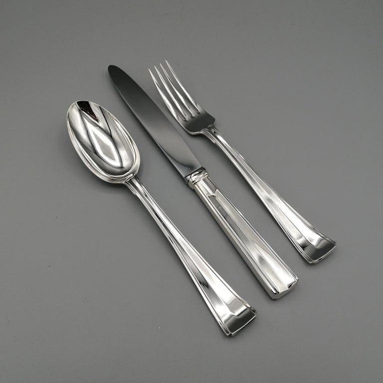 20th Century Italian Solid Silver Cutlery Set 77 Pieces "Art Decò" For ...