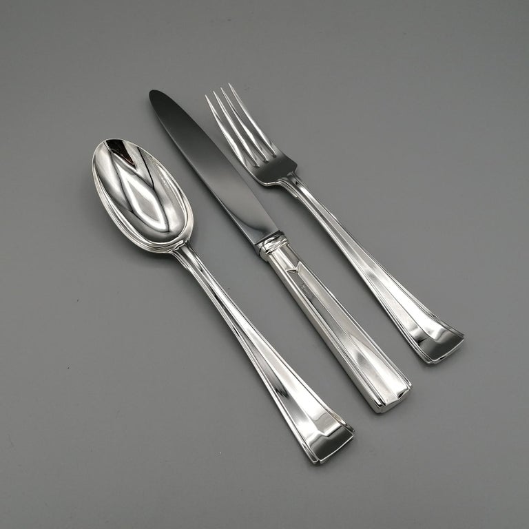 20th Century Italian Solid Silver Cutlery Set 77 Pieces "Art Decò" For Sale at 1stDibs