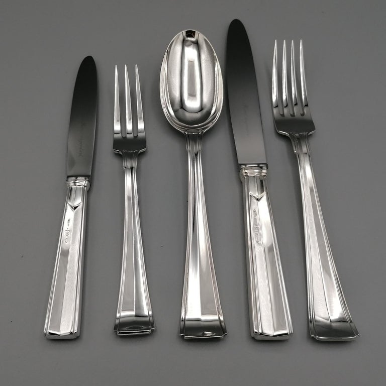 20th Century Italian Solid Silver Cutlery Set 77 Pieces "Art Decò" For ...