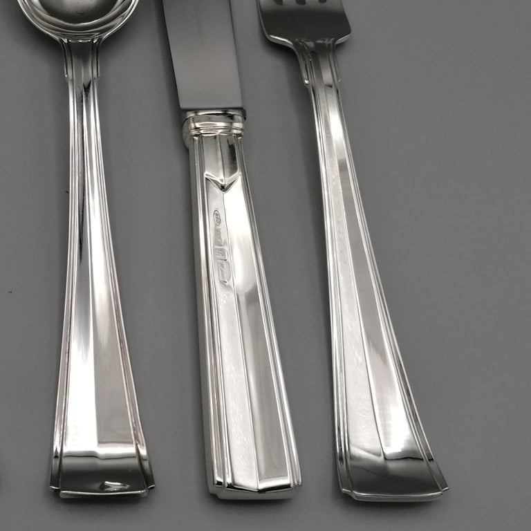 20th Century Italian Solid Silver Cutlery Set 77 Pieces "Art Decò" For ...