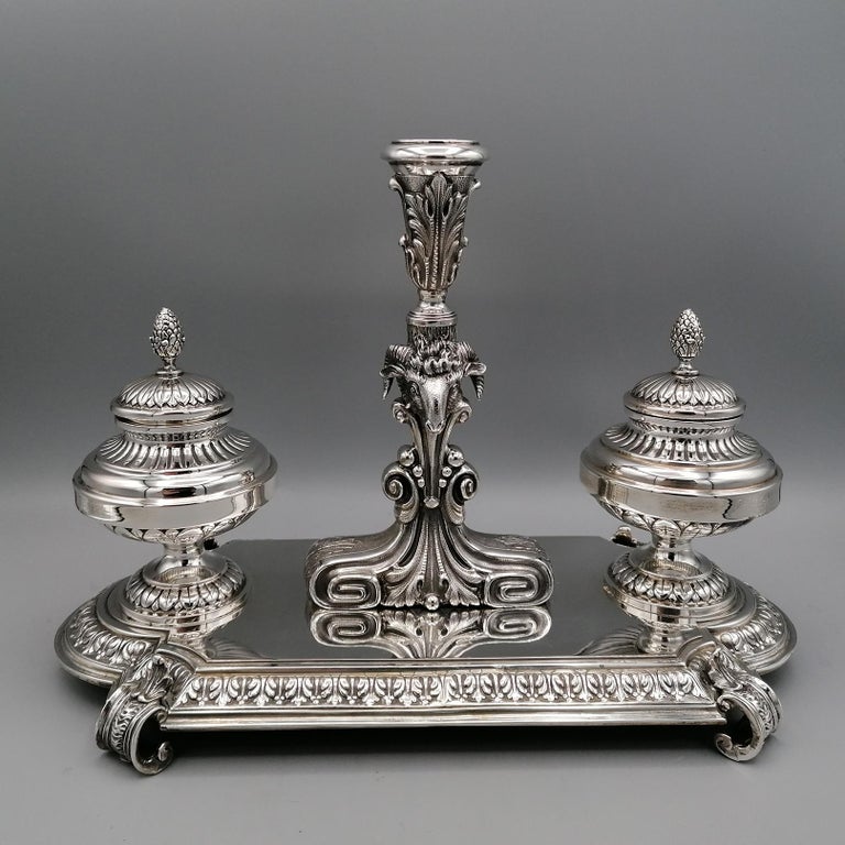 20th Century Italian Solid Silver Inkstans Empyre Style For Sale at 1stDibs