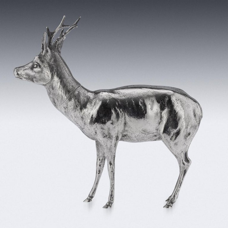 20th Century Italian Solid Silver Statues of a Deer, C.1960 at 1stDibs