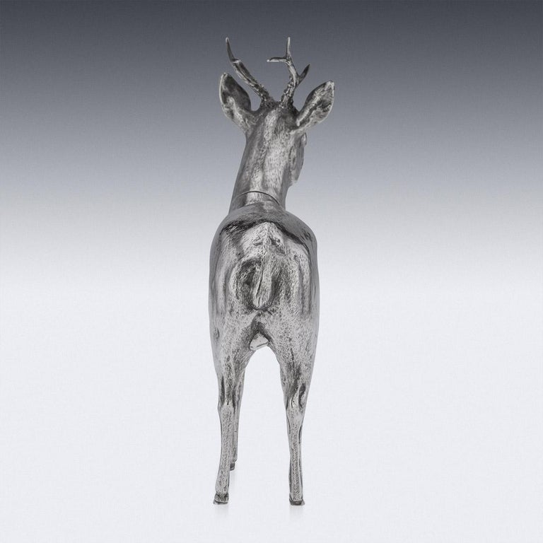 20th Century Italian Solid Silver Statues of a Deer, C.1960 at 1stDibs