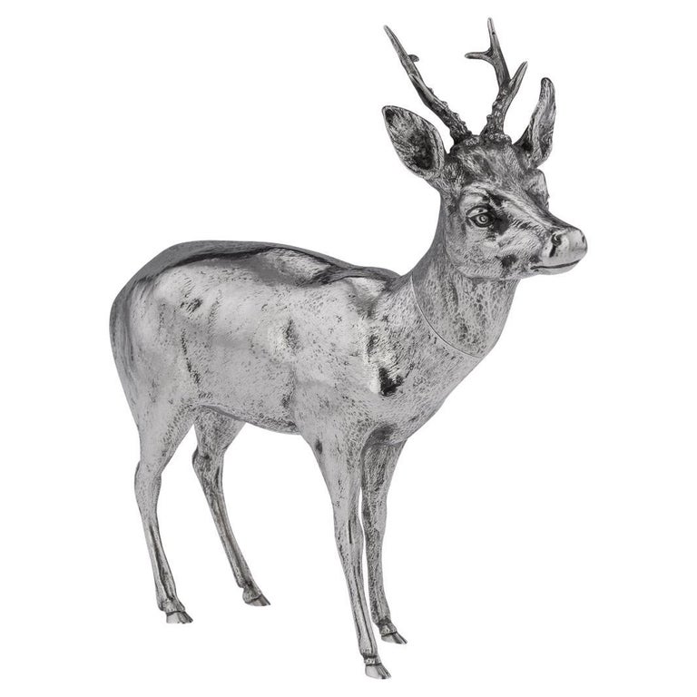 20th Century Italian Solid Silver Statues of a Deer, C.1960 at 1stDibs