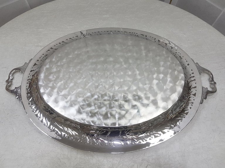20th Century Italian Solid Silver Tray on Silver Stand For Sale at 1stDibs