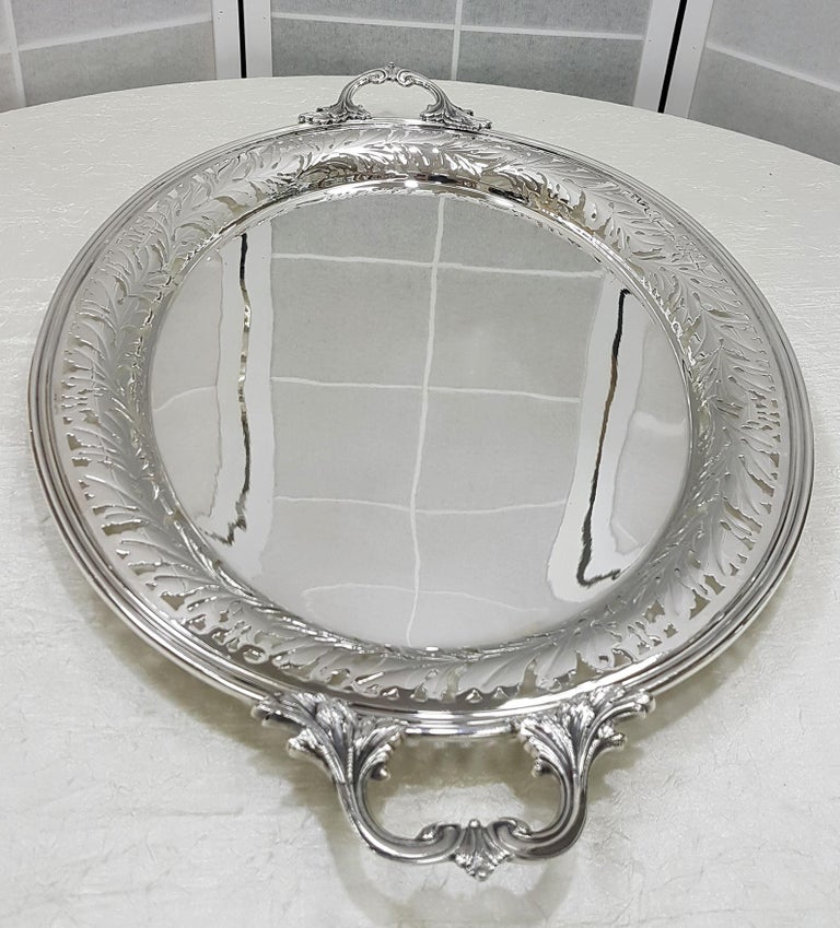 20th Century Italian Solid Silver Tray on Silver Stand For Sale at 1stDibs