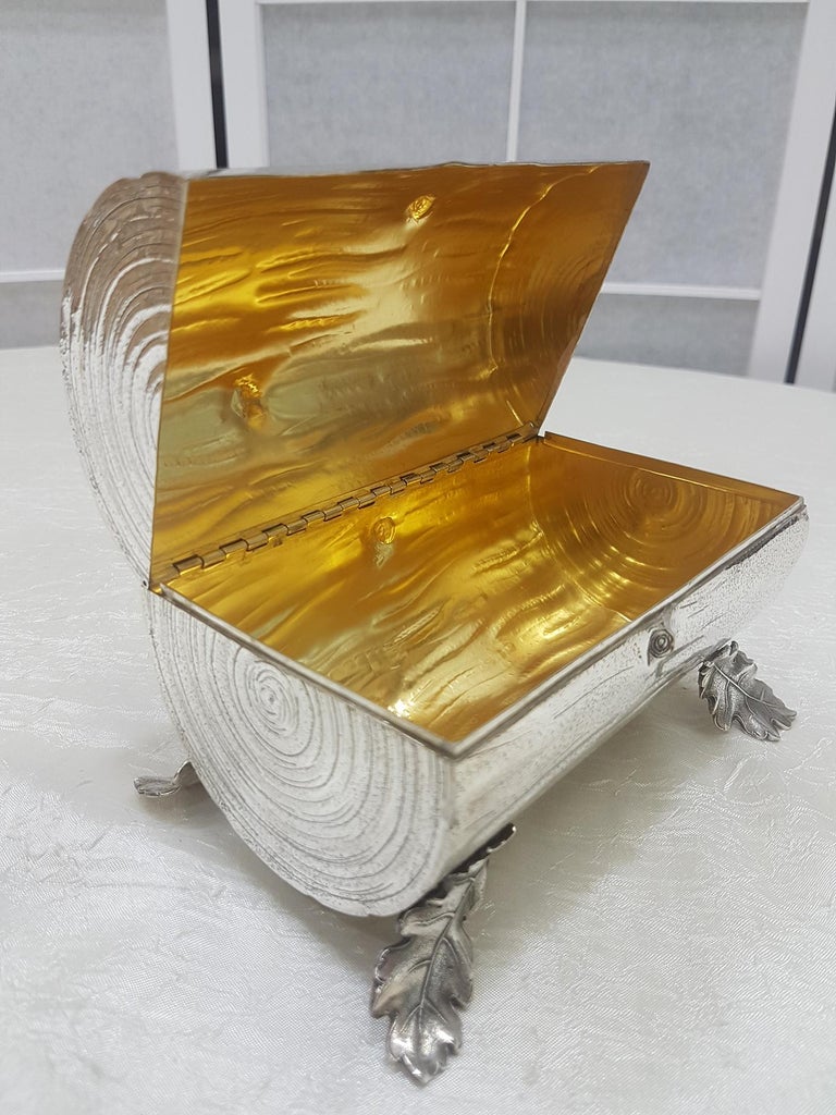 20th Century Italian Solid Silver Trunk-Shaped Box with Squirrel Knob ...