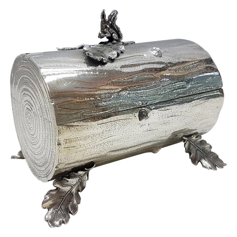 20th Century Italian Solid Silver Trunk-Shaped Box with Squirrel Knob ...
