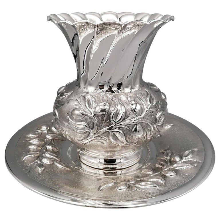 20th Century Italian Solid Silver Vase with Dish For Sale at 1stDibs