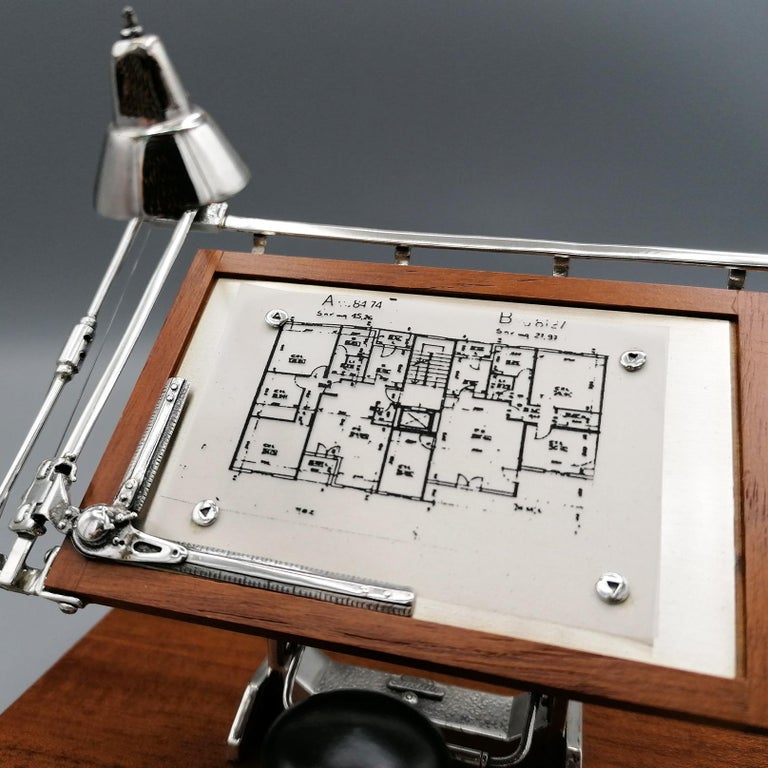 20th century Italian Sterlig Silver and Walnut Roots Miniature Drafting ...