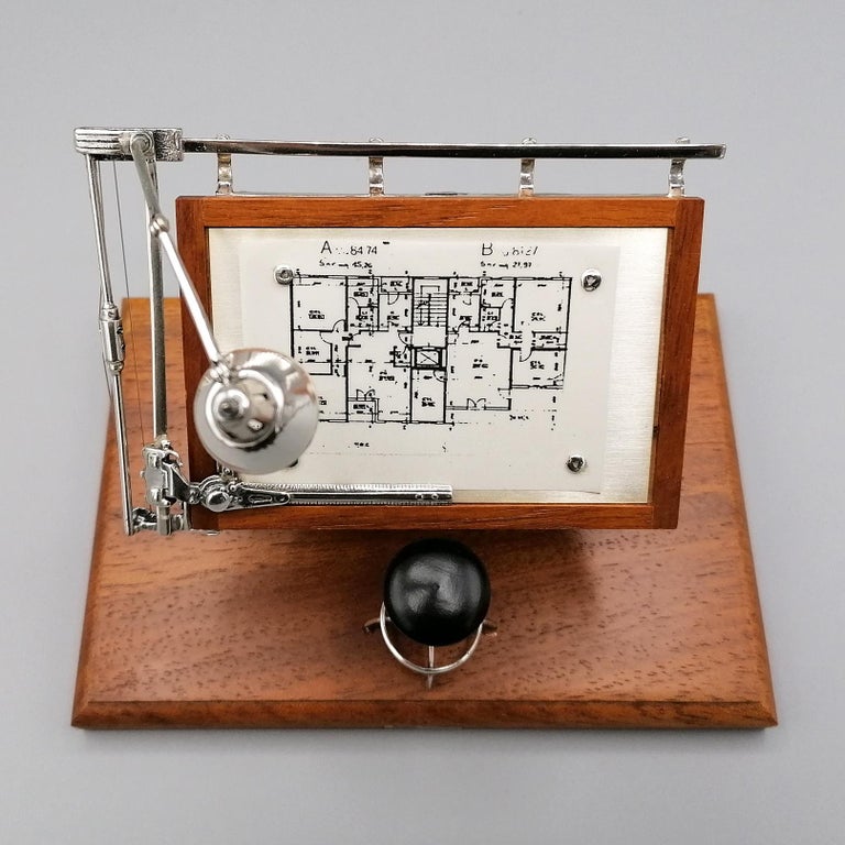 20th century Italian Sterlig Silver and Walnut Roots Miniature Drafting ...