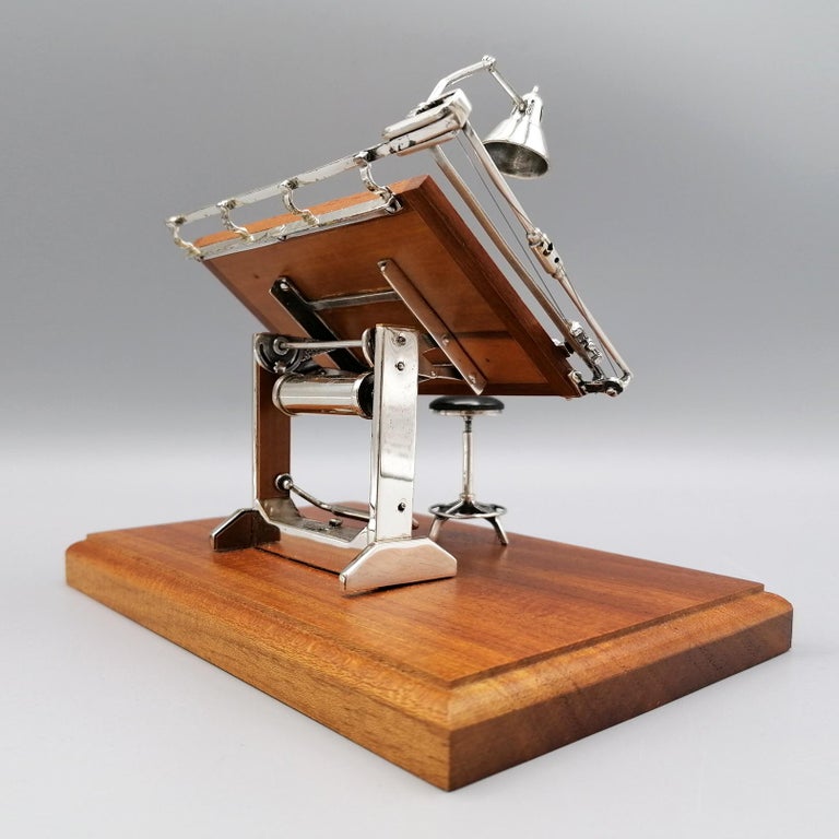 20th century Italian Sterlig Silver and Walnut Roots Miniature Drafting ...