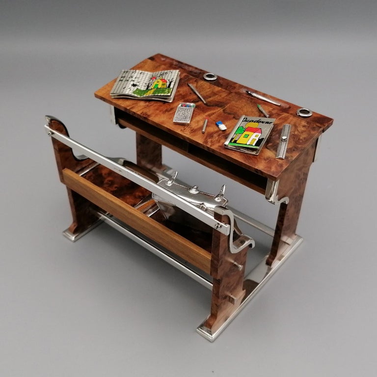 20th Century Italian Sterling Silver and Wood School Desk Miniatures ...
