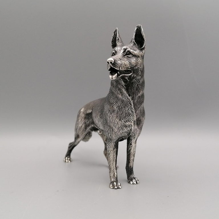 20th Century Italian Sterling Silver German Shepherd Dog Sculpture For ...
