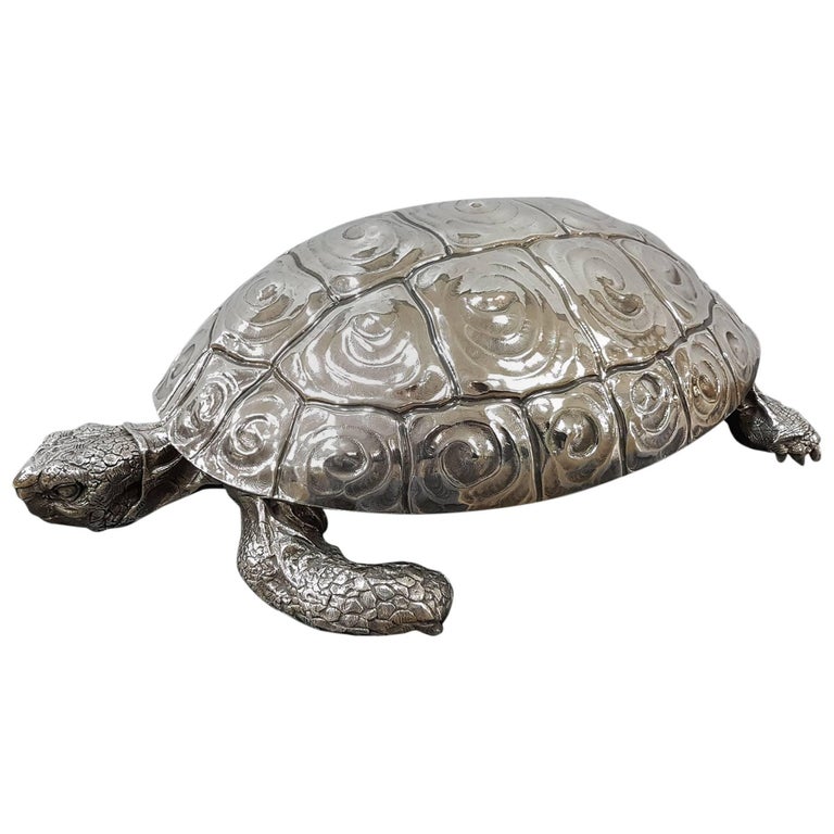 20th Century Italian Sterling Silver Handmade Turtle Box with Hinged ...