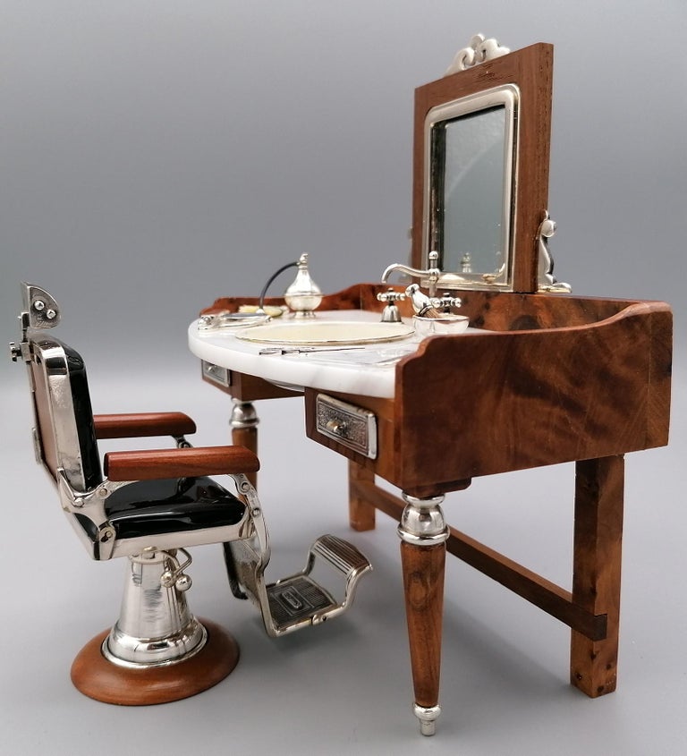 20th Century Italian Sterling Silver Miniature Barber Shop For Sale at ...