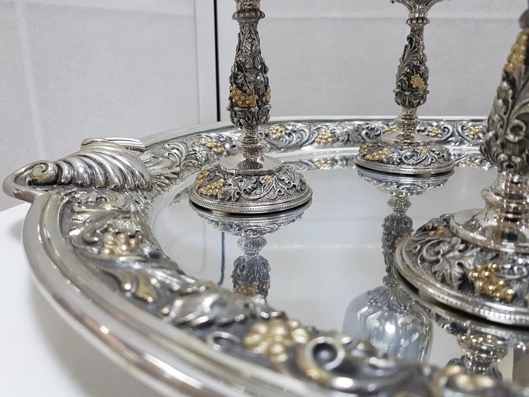 20th Century Italian Sterling Silver Six Beakers with Silver 800 Tray ...