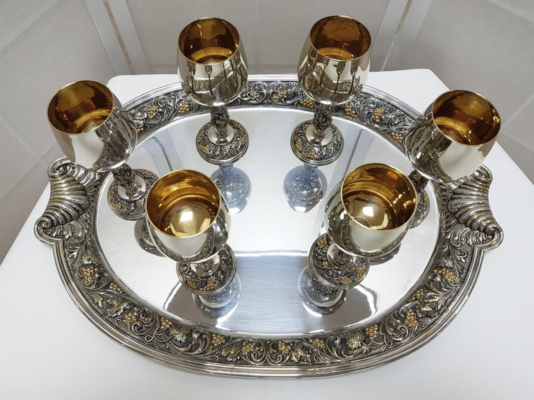 20th Century Italian Sterling Silver Six Beakers with Silver 800 Tray ...