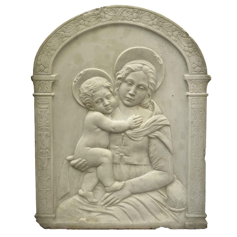 20th Century Italian White Marble Relief Virgin and Child Renaissance ...