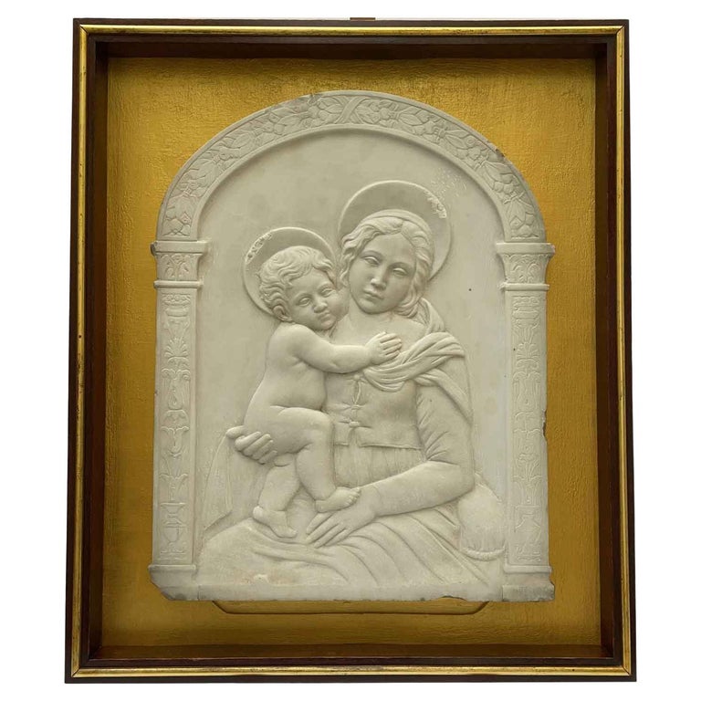 20th Century Italian White Marble Relief Virgin and Child Renaissance ...