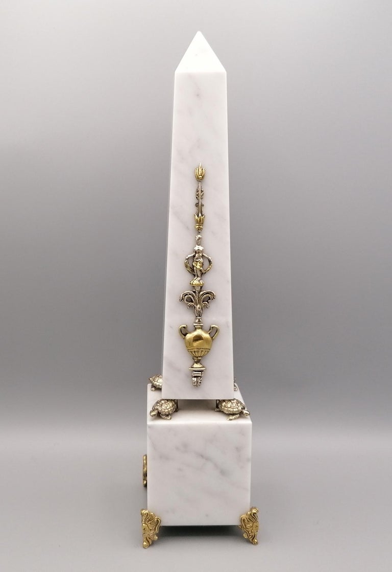 20th Century Italian White Carrara Marble Obelisk with Sterling Silver ...