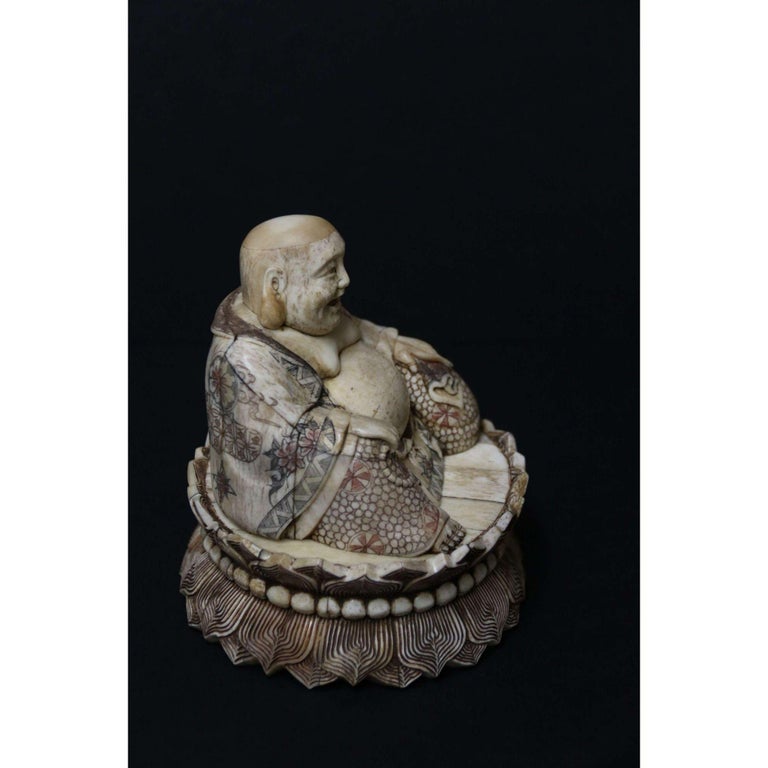 20th Century Japanese Carved Bone Okimono Carved Figure of the Seated ...