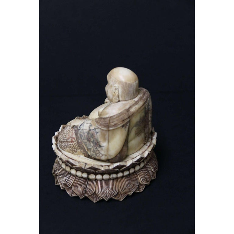 20th Century Japanese Carved Bone Okimono Carved Figure of the Seated ...