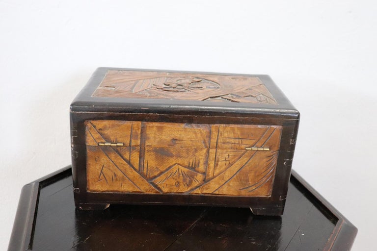 20th Century Japanese Carved Walnut Coffer or Jewelry Box at 1stDibs