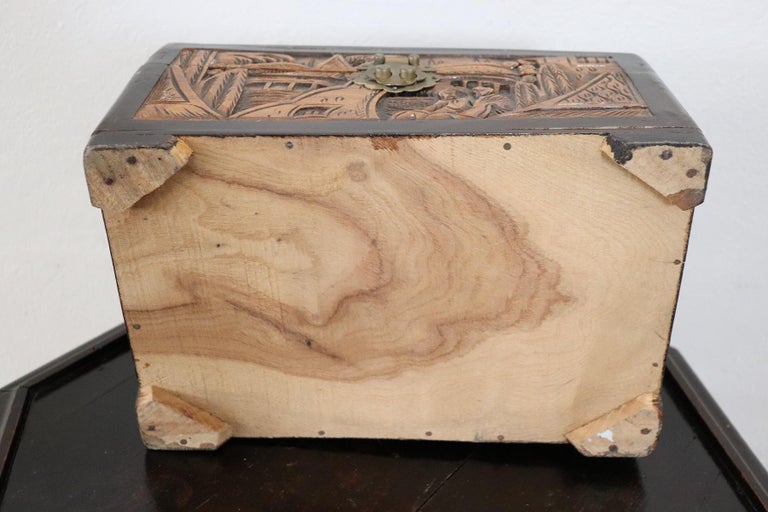20th Century Japanese Carved Walnut Coffer or Jewelry Box at 1stDibs