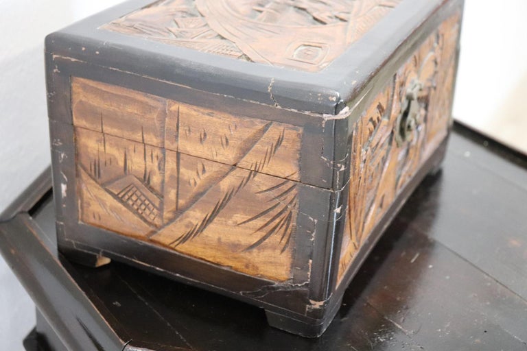 20th Century Japanese Carved Walnut Coffer or Jewelry Box at 1stDibs