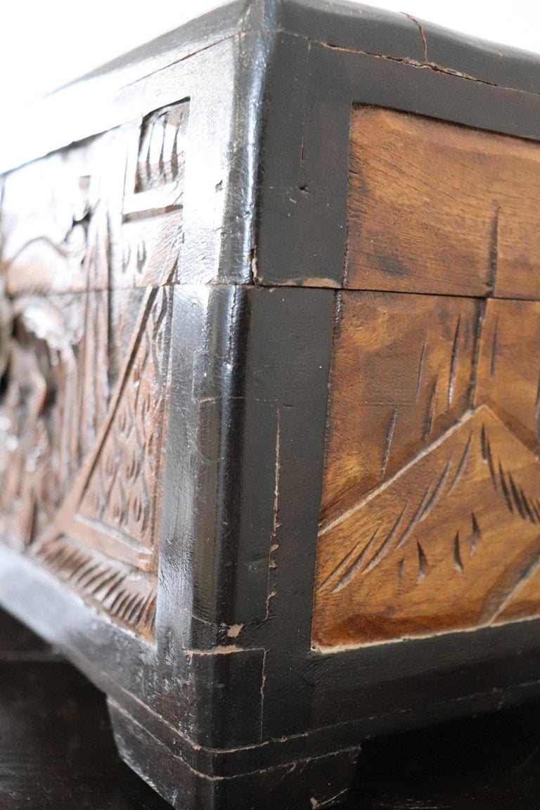 20th Century Japanese Carved Walnut Coffer or Jewelry Box at 1stDibs
