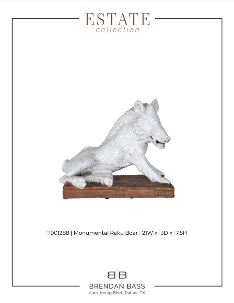 Monumental White Hand-Molded Raku Boar Rust Color Base at 1stDibs