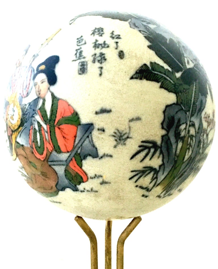 20th Century Japanese Satsuma Ceramic Geisha Sphere Sculpture and Stand ...