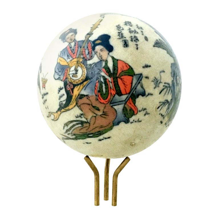 20th Century Japanese Satsuma Ceramic Geisha Sphere Sculpture and Stand ...