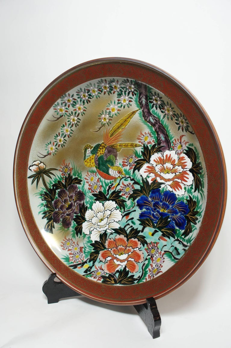 Japanese Peony and Birds Painting on Porcelain Kutani Large Plate ...