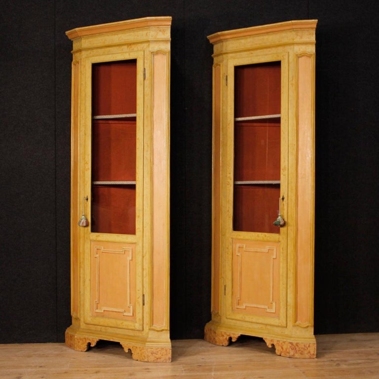 20th Century Lacquered and Painted Wood Pair of Italian Corner ...