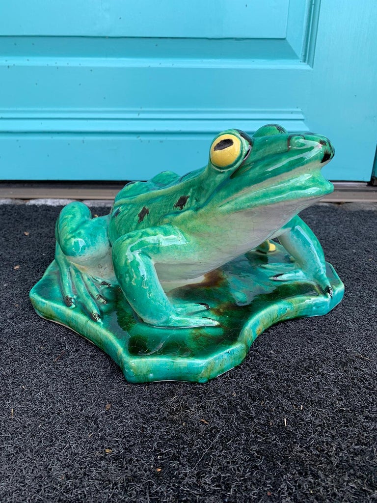 20th Century Large Majolica Green Porcelain Frog at 1stDibs