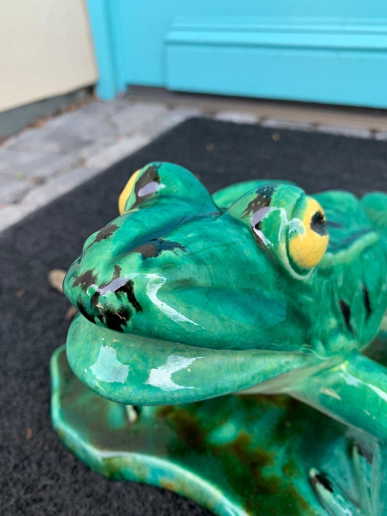 20th Century Large Majolica Green Porcelain Frog at 1stDibs