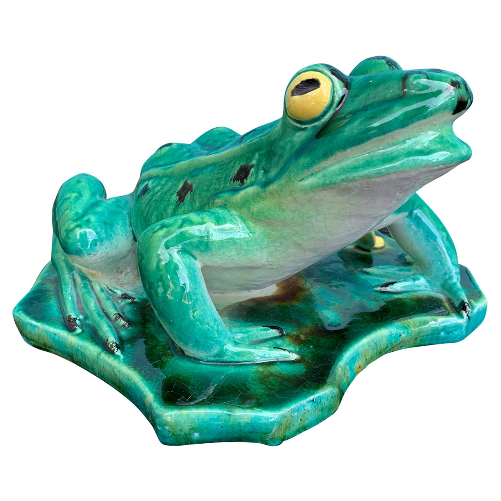 20th Century Large Majolica Green Porcelain Frog at 1stDibs