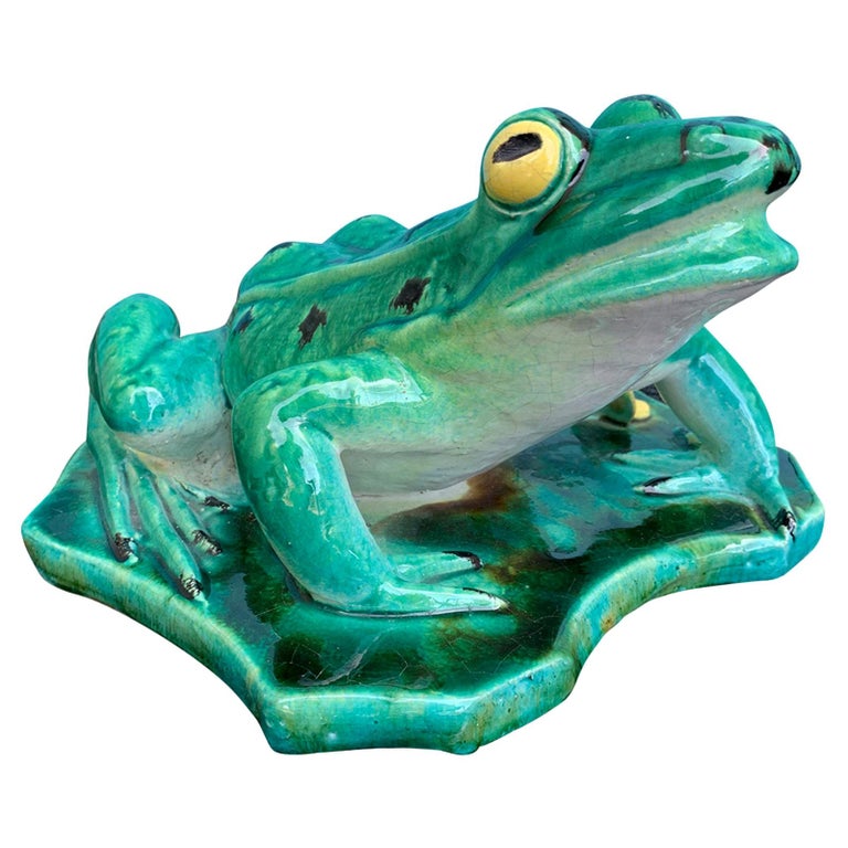 20th Century Large Majolica Green Porcelain Frog at 1stDibs