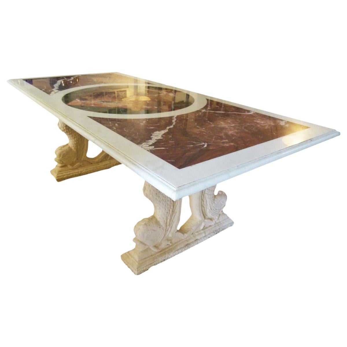Round Pietra Dura Stone Inlay White Marble Table Top with Flower ...