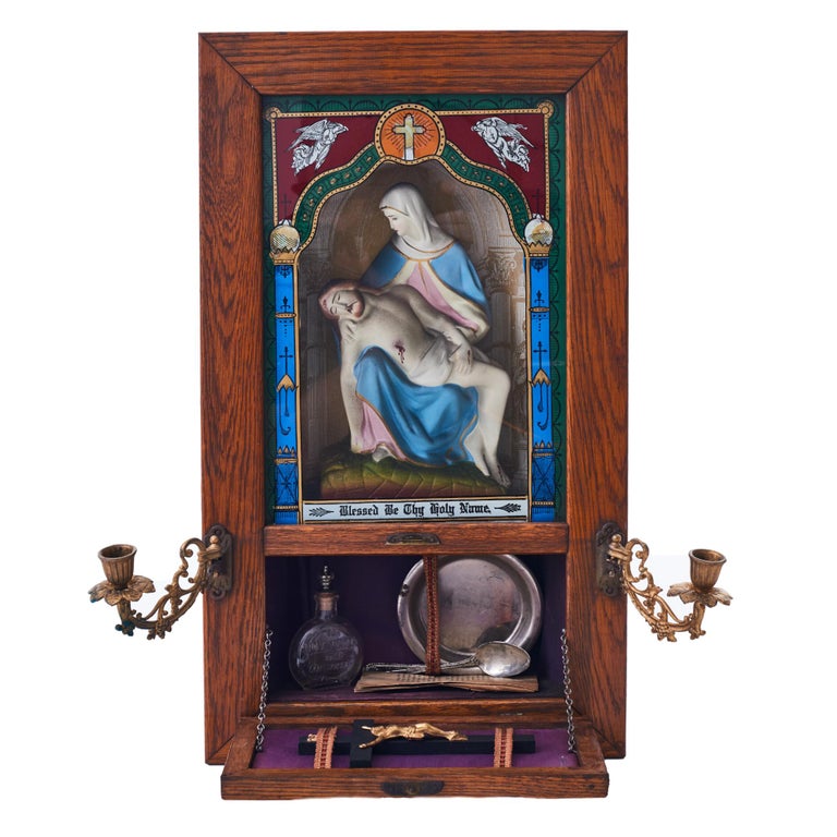 20th Century Last Rites Shadowbox Viaticum with Statue of La Pieta at ...