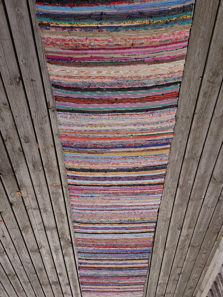 20th Century Long Swedish Hand Wowen Rag Rug For Sale at 1stDibs