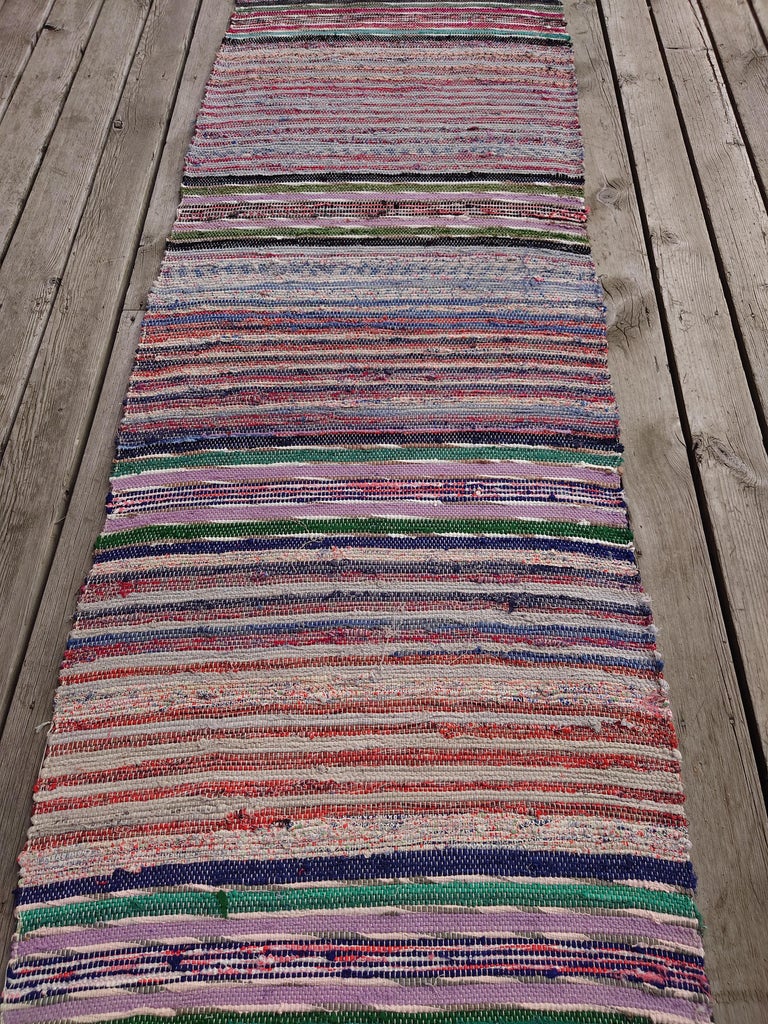 20th Century Long Swedish Hand Wowen Rag Rug For Sale at 1stDibs
