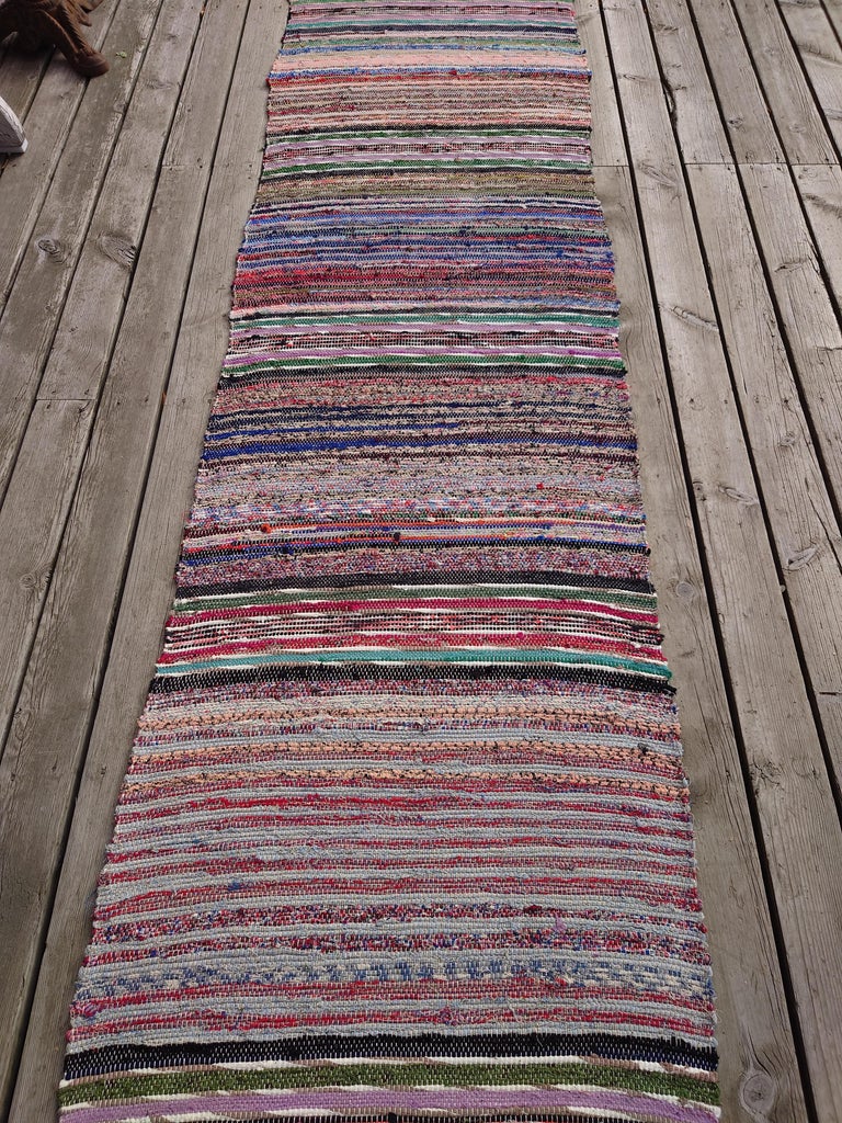 20th Century Long Swedish Hand Wowen Rag Rug For Sale at 1stDibs