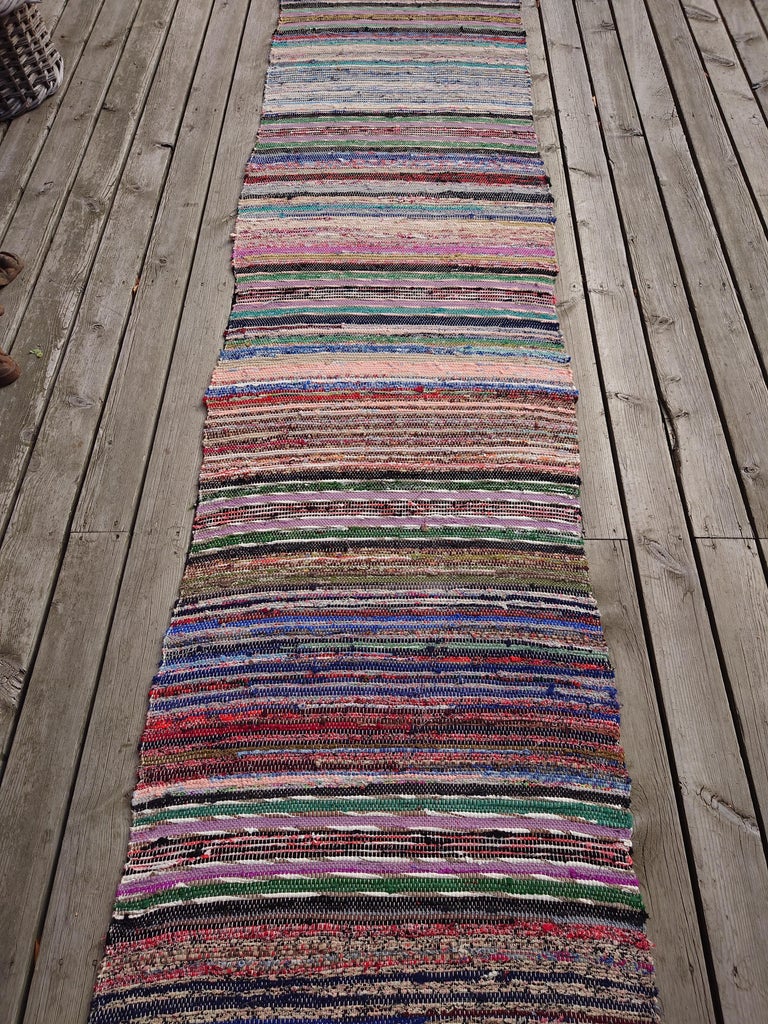 20th Century Long Swedish Hand Wowen Rag Rug For Sale at 1stDibs