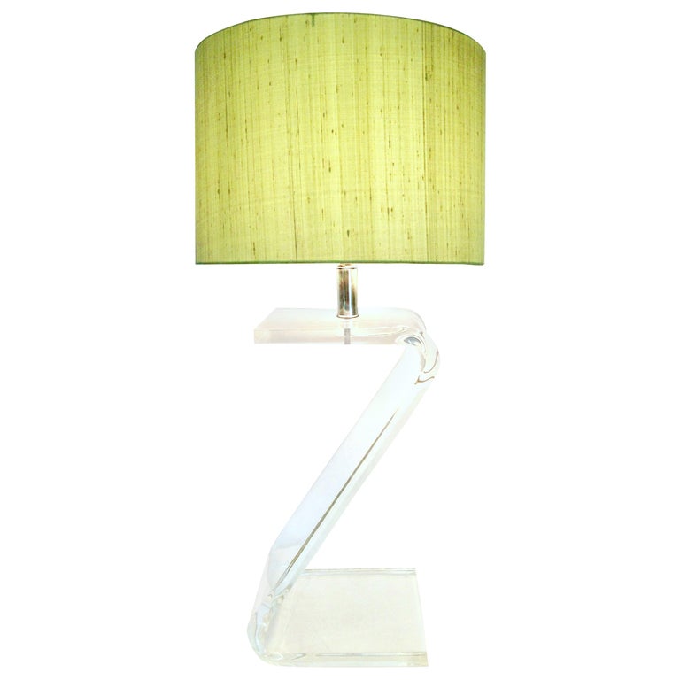 20th Century Lucite Slab "Z" and Chrome Side Table Lamp For Sale at 1stDibs