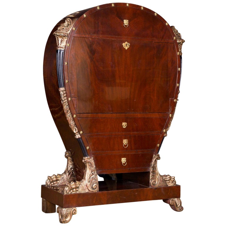 20th Century Lyra Secretaire of Vienna in Biedermeier Style Mahogany ...