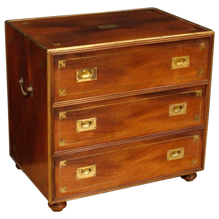 20th Century Mahogany Wood 3 Drawers English Commode, 1960 at 1stDibs